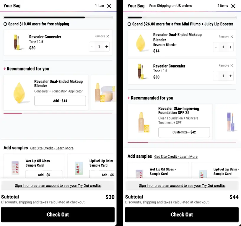 Kosas In-Cart Cross-Selling Example | ConvertFlow