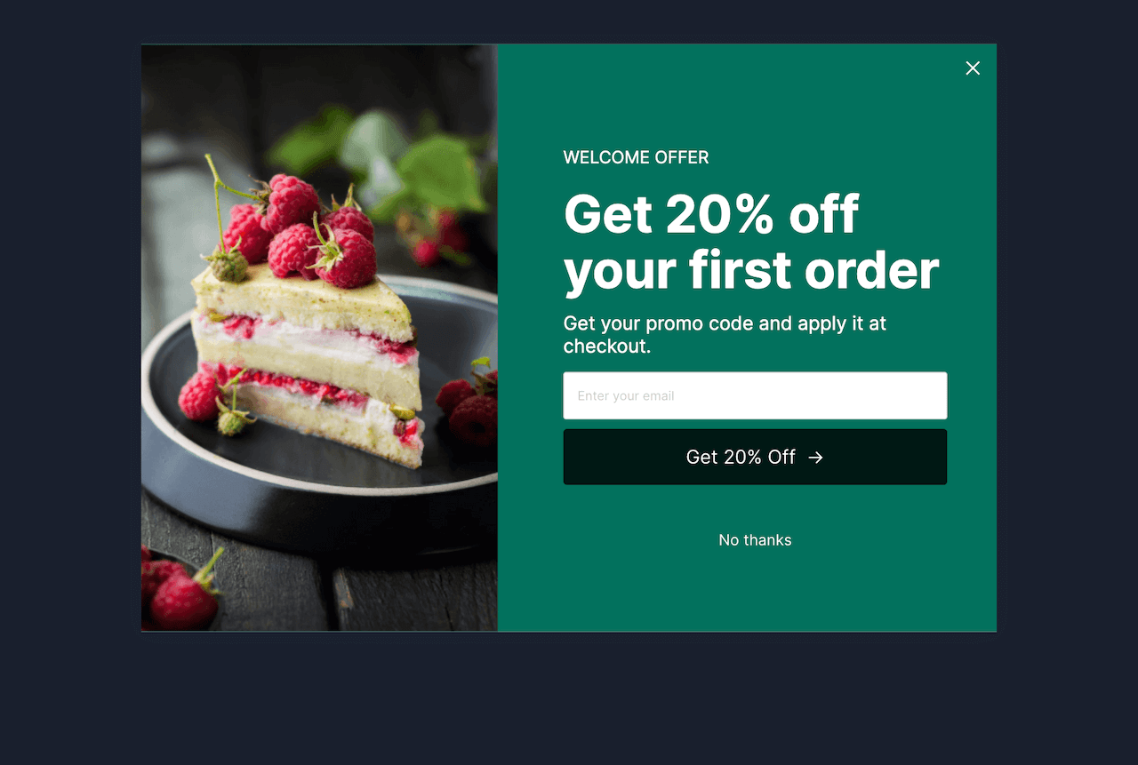 Food & Drink Welcome Offer Popup Template | ConvertFlow