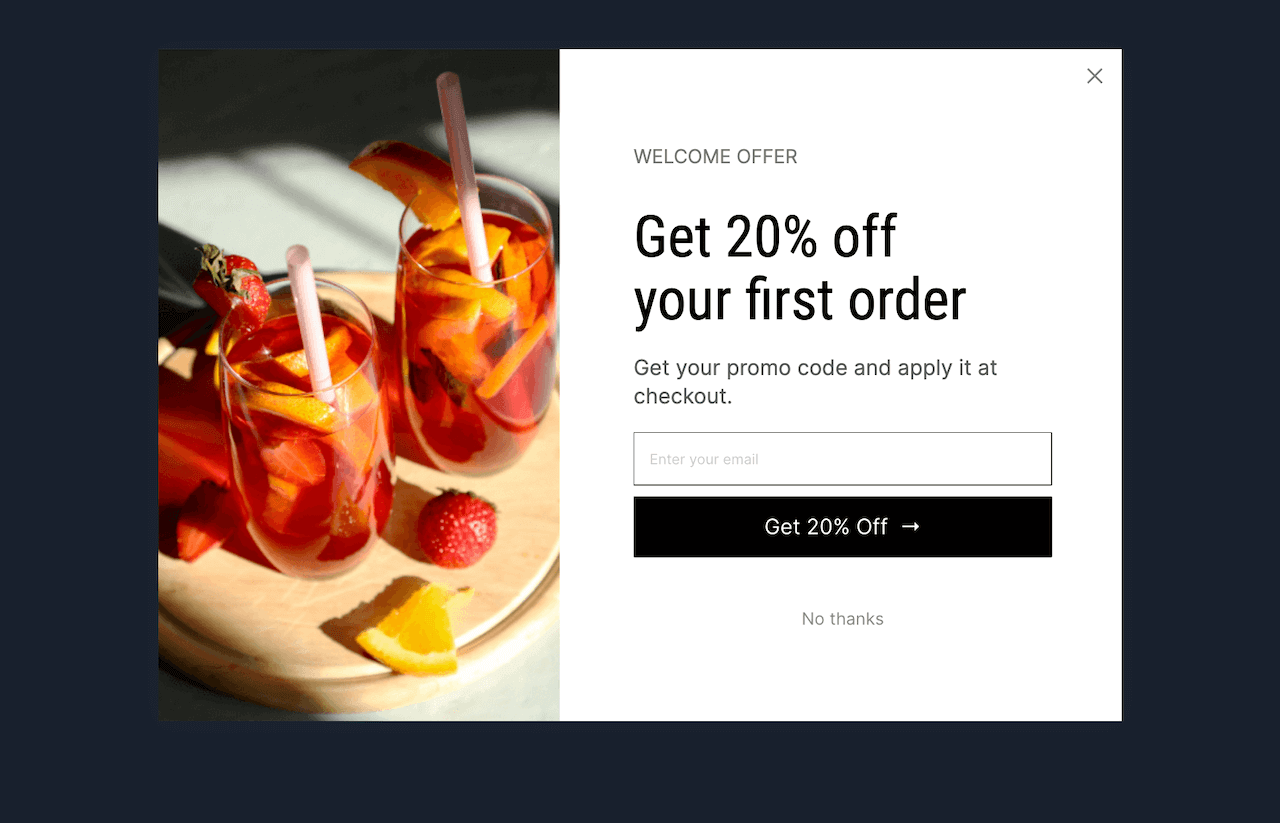 Drinks Welcome Offer Popup Template | ConvertFlow