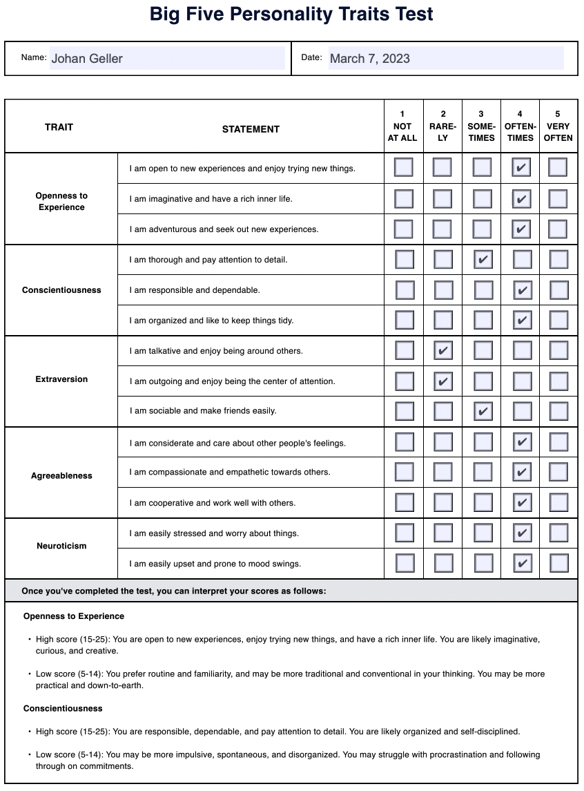 Five Factors of Personality