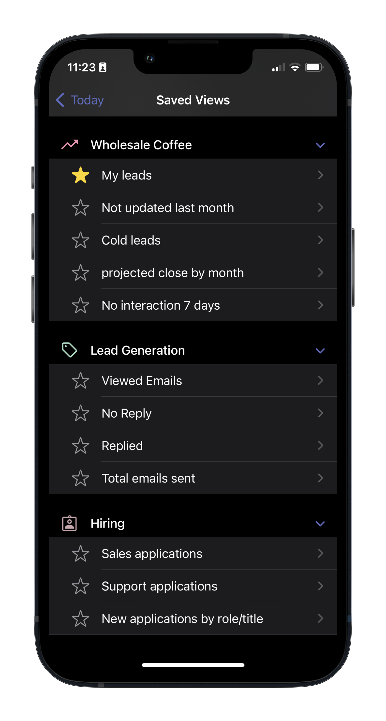 Saved views in Streak’s iOS app - Streak