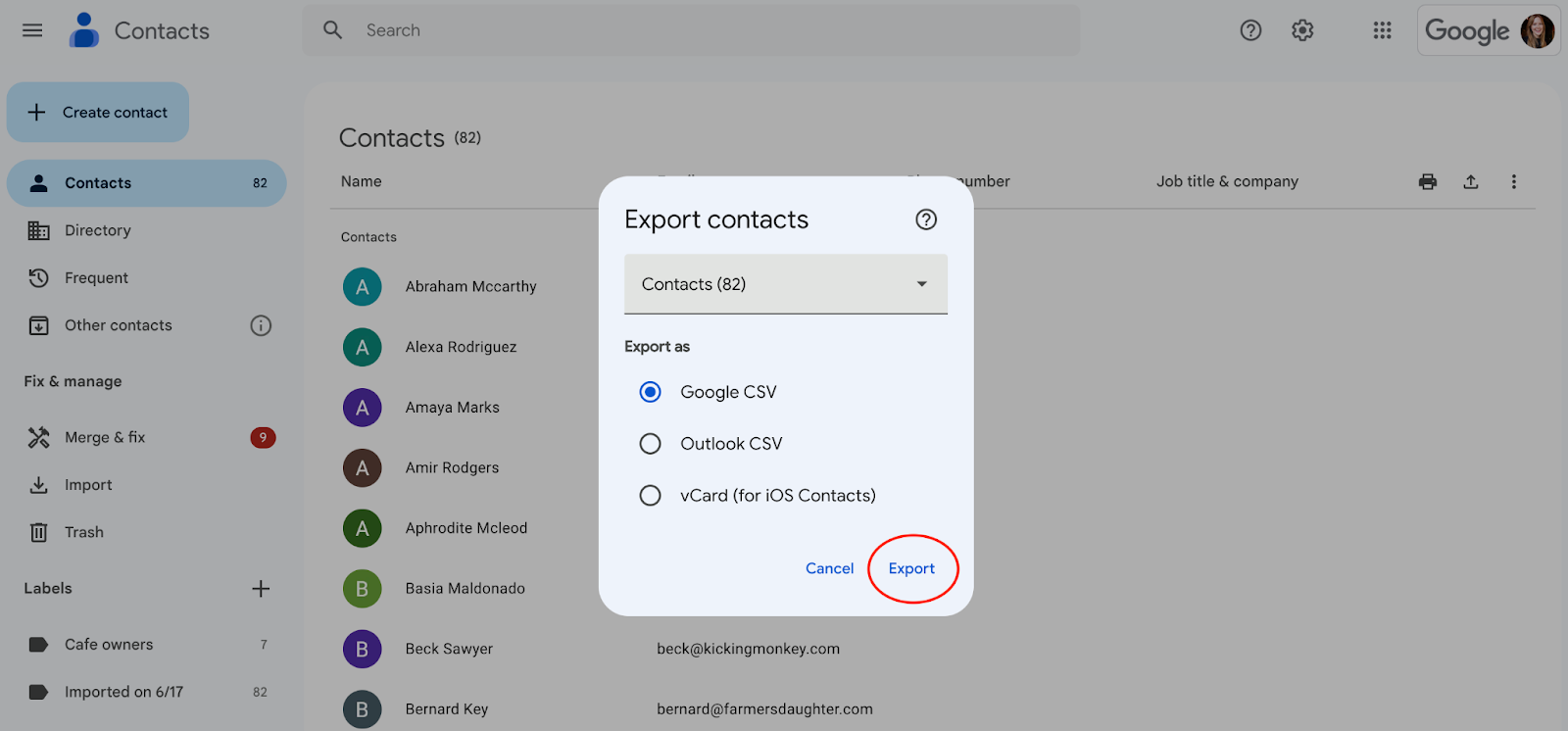 How to backup, restore, or export Gmail contacts - Streak