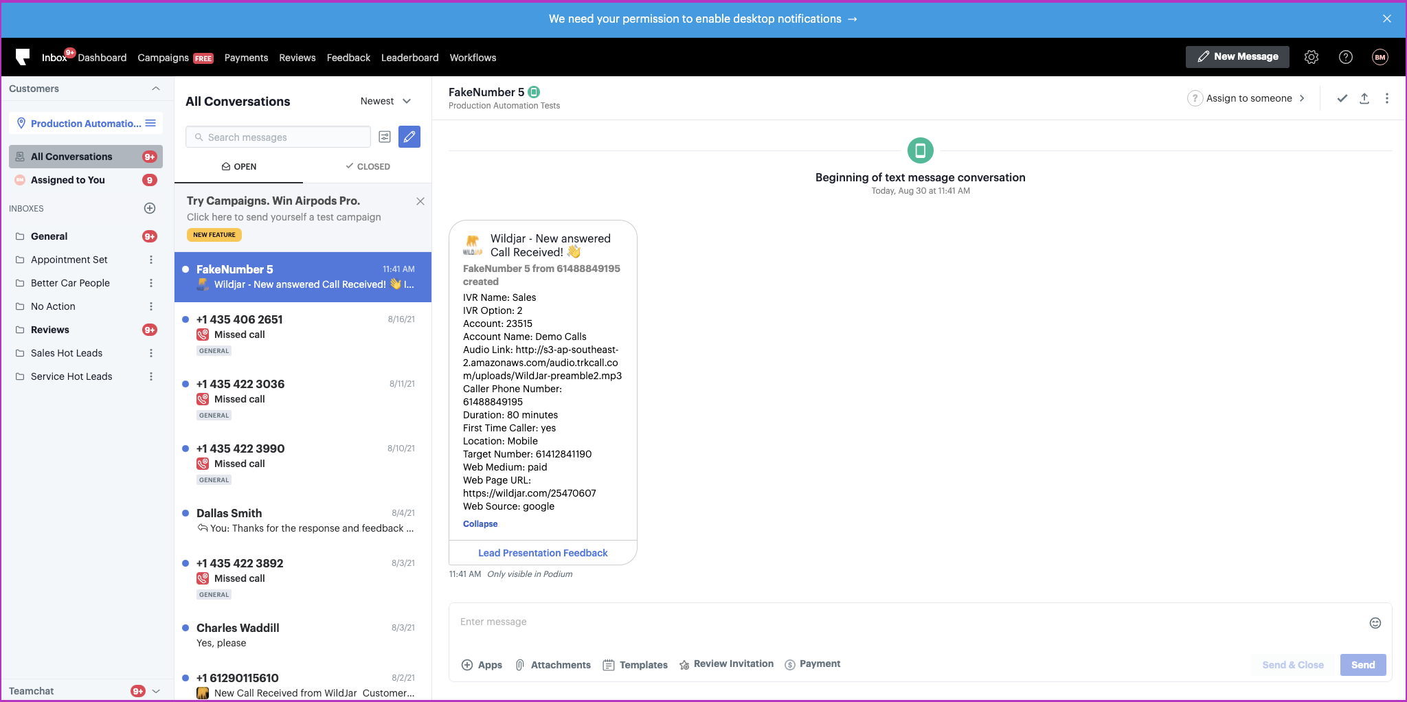 Podium Call Tracking Integration | WildJar