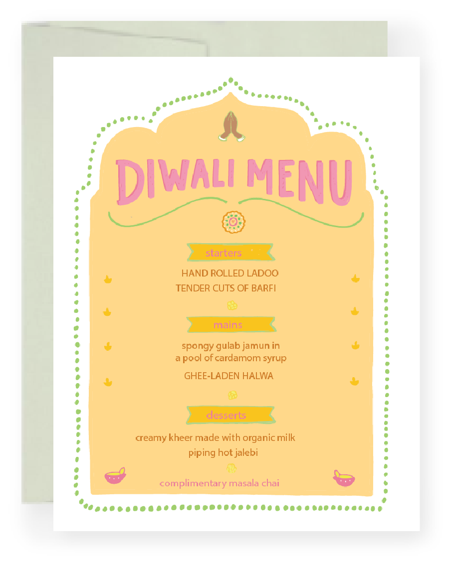 Celebrate Indian culture with Pyarful. South Asian Diwali Menu Greeting ...