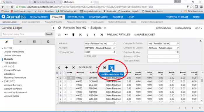 Budeting in Acumatica allow multiple budget with easy uploads from Excel.