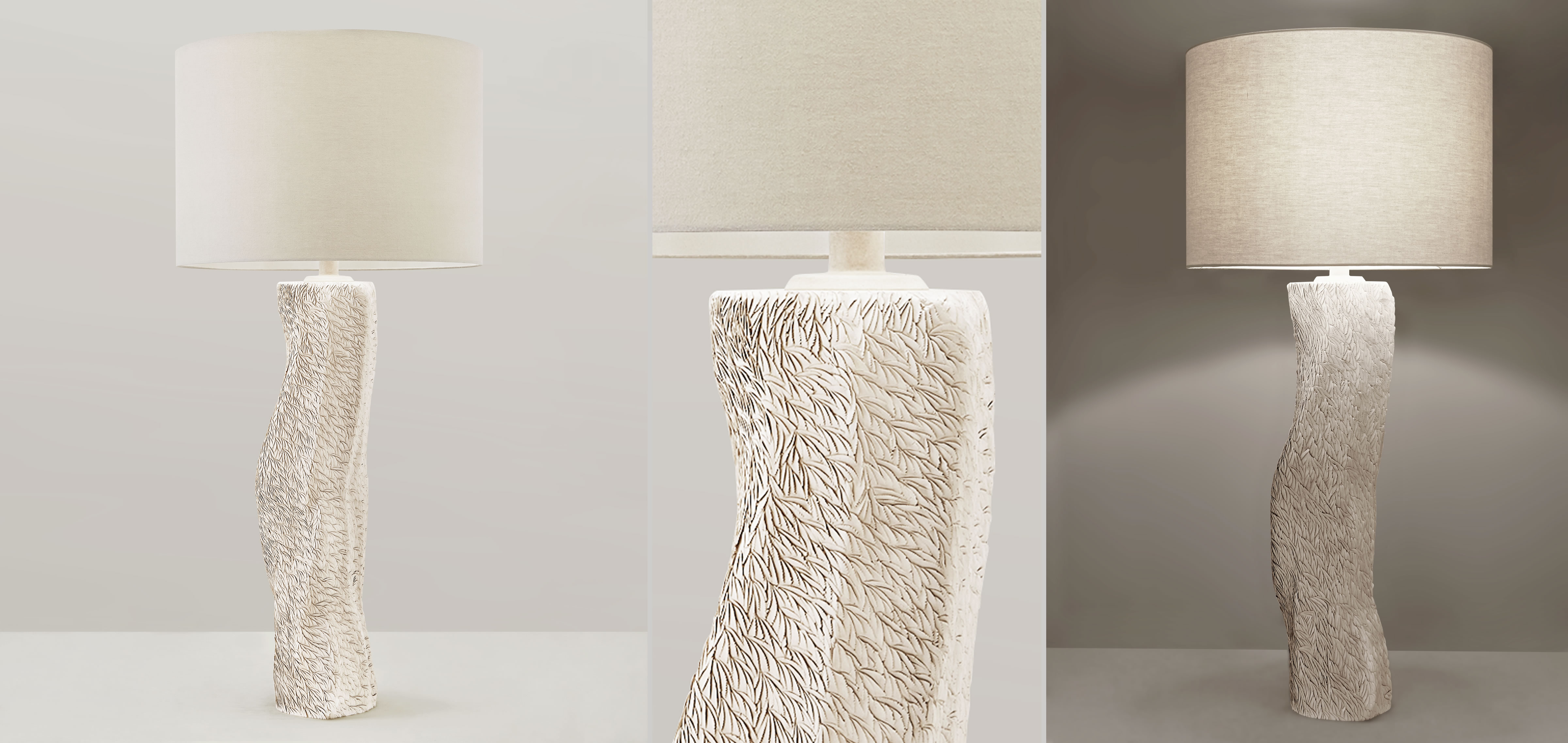 Tall Carved "Dentated Texture" Table Lamp With Fabric Shade | Gilles ...