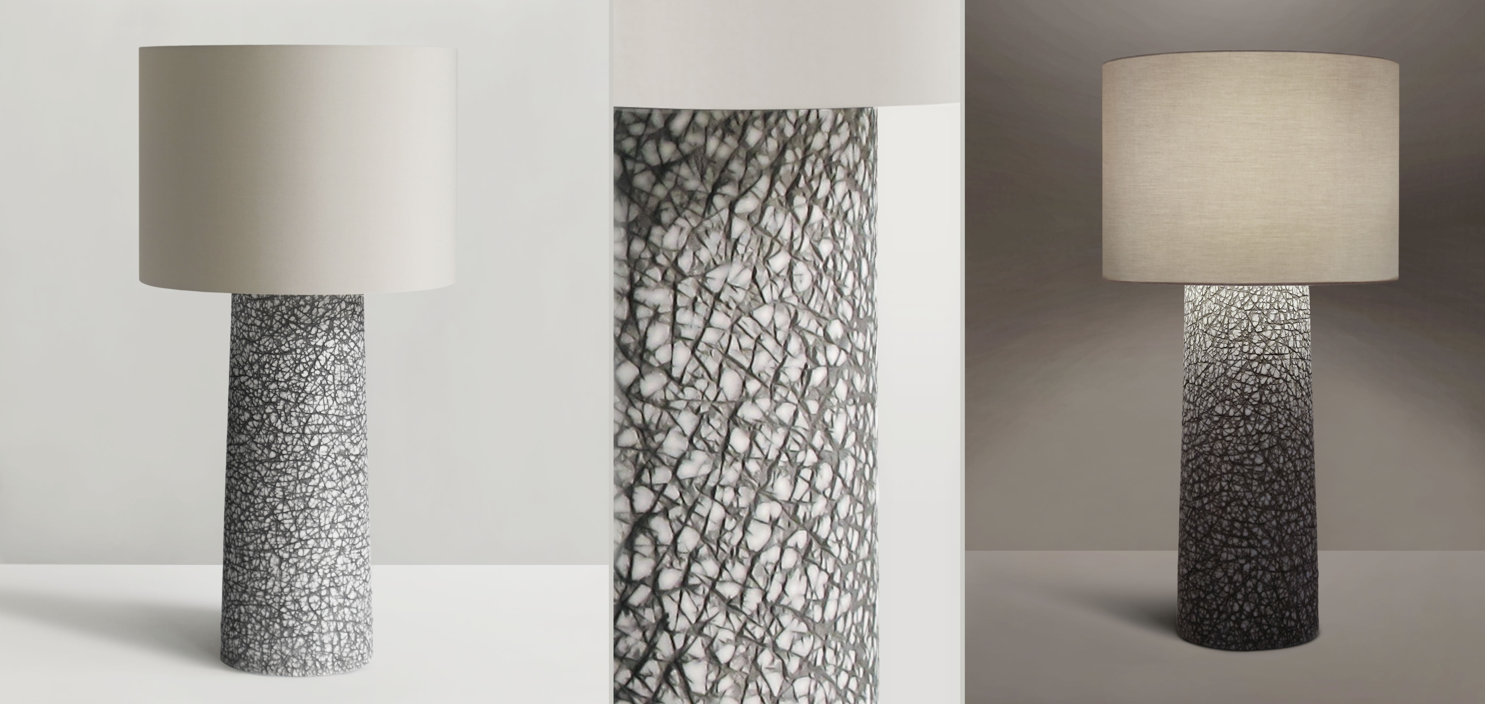 Hand Carved Table Lamp With Fabric Shade Large | Gilles Caffier ...