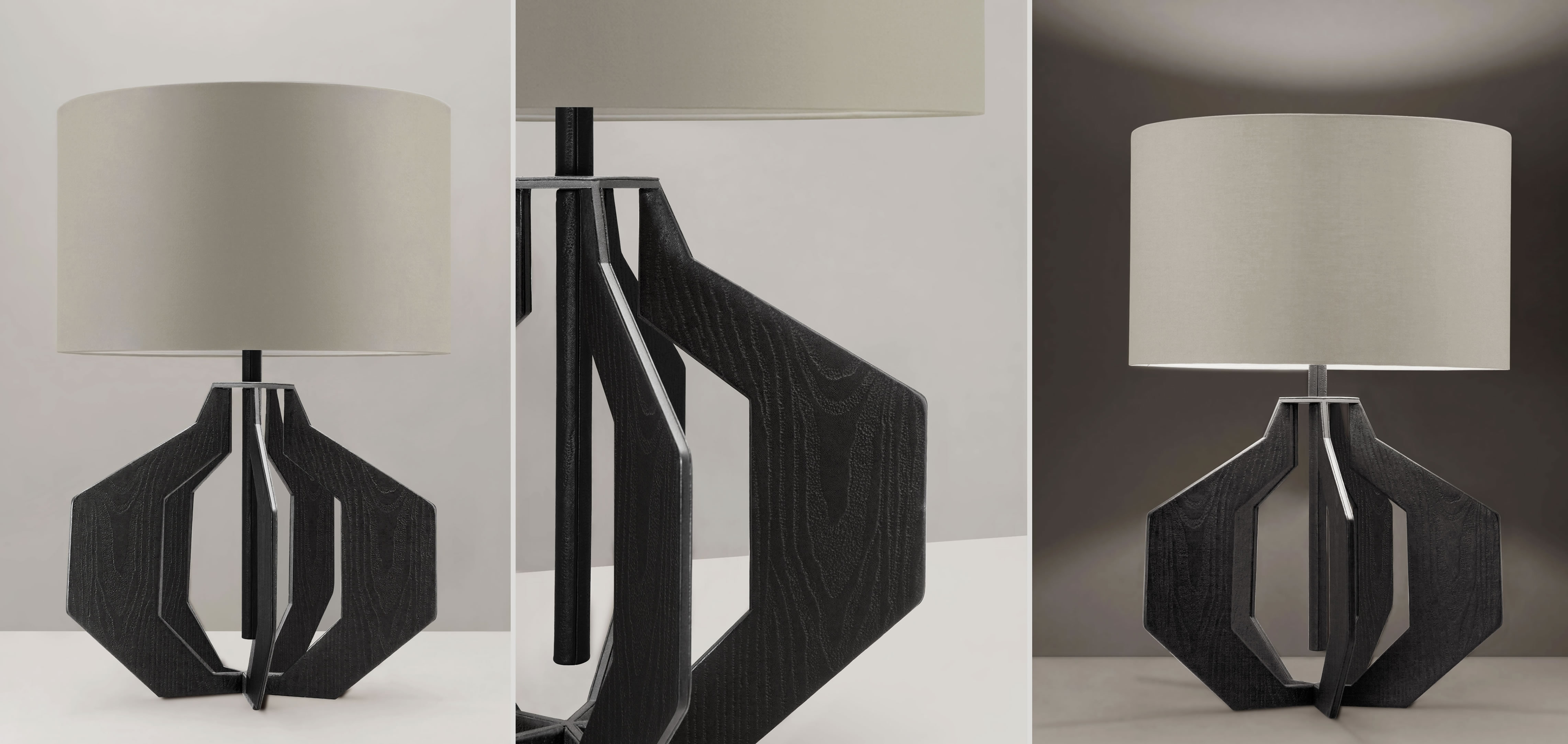 "Wood" Pattern Legs Table Lamp With Fabric Shade | Gilles Caffier ...