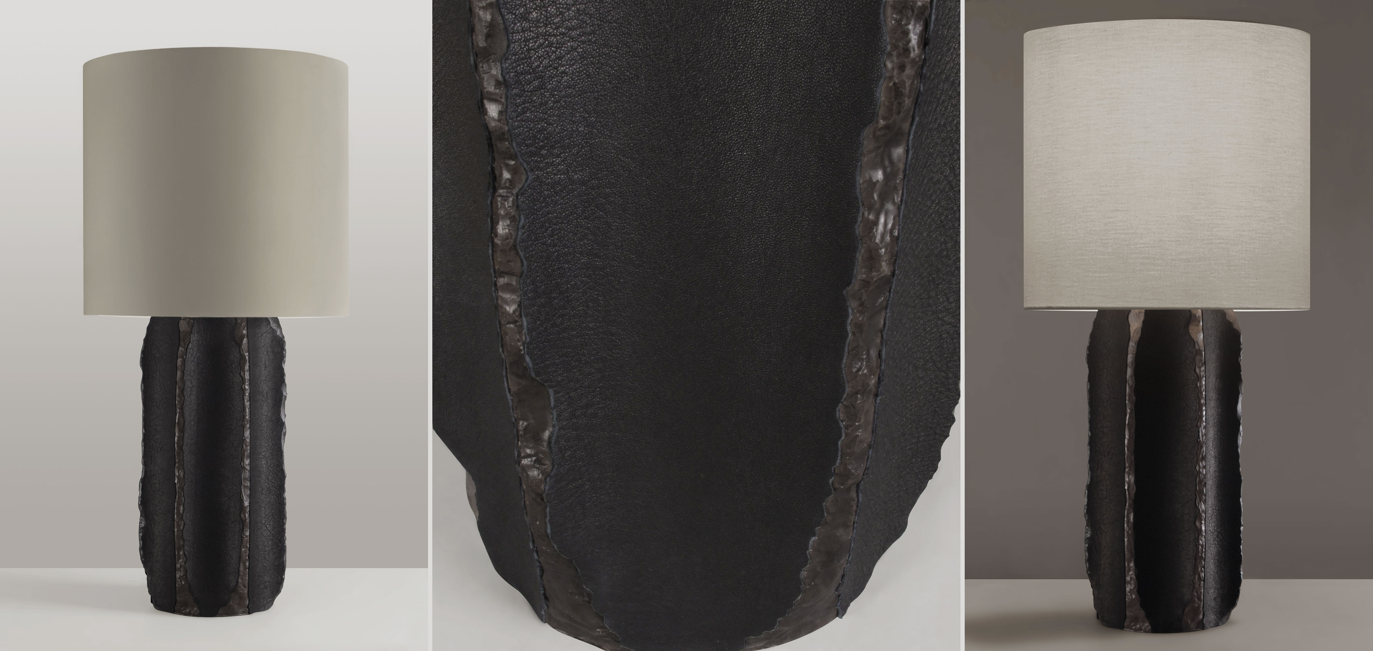 Table Lamp Covered With Leather With Fabric Shade | Gilles Caffier ...