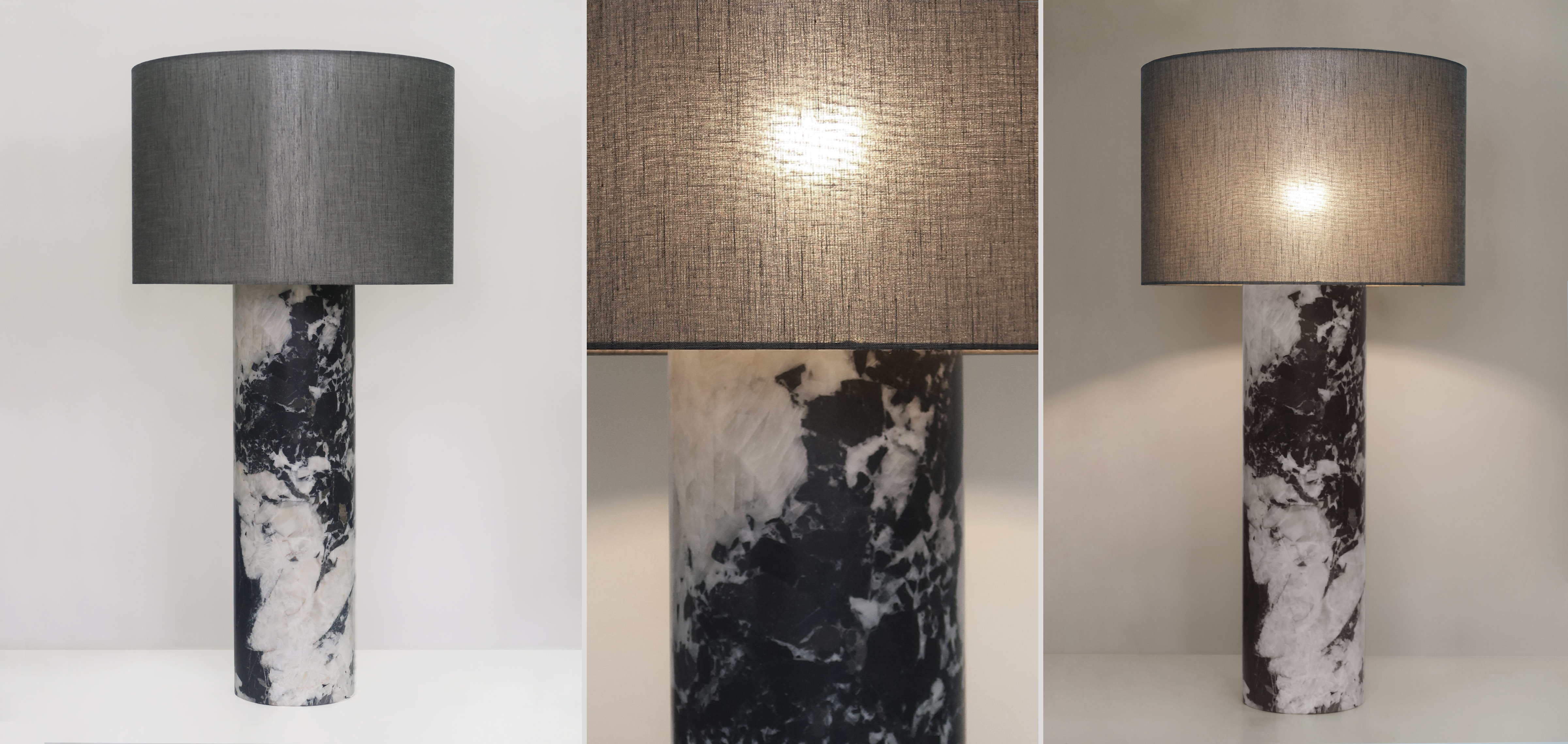 Cylinder Marble Lamp With Fabric Shade | Gilles Caffier | Habachy Designs