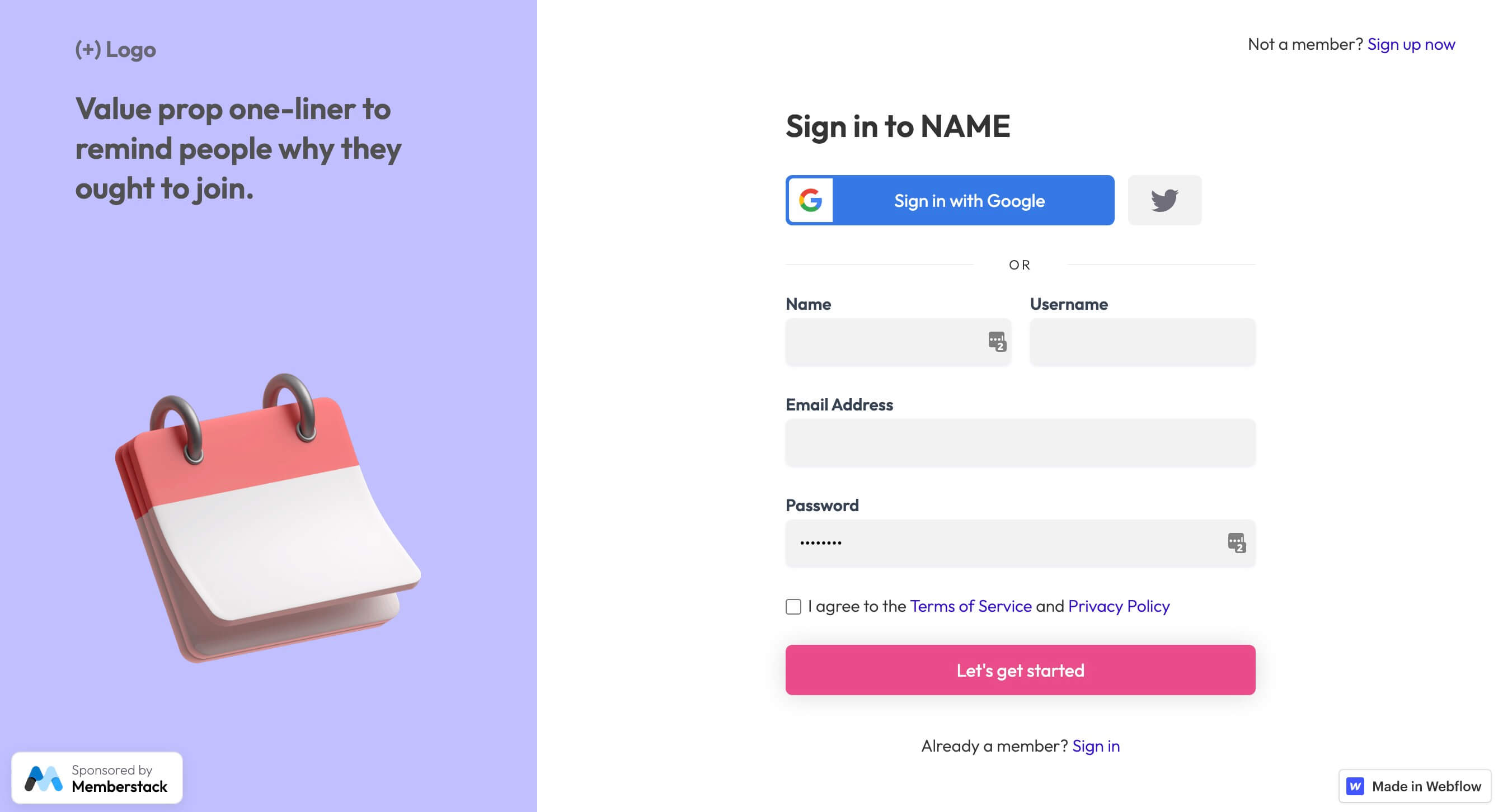 Dribbble Signup Form | Free Webflow Component