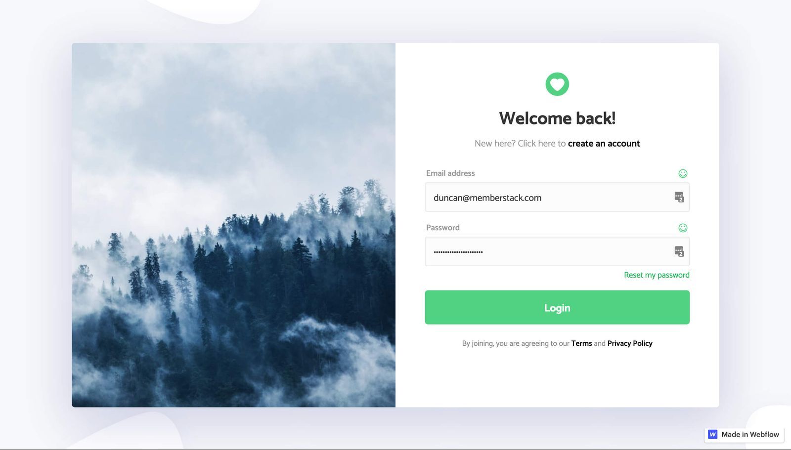 Login w/ Slider | Free Webflow Component