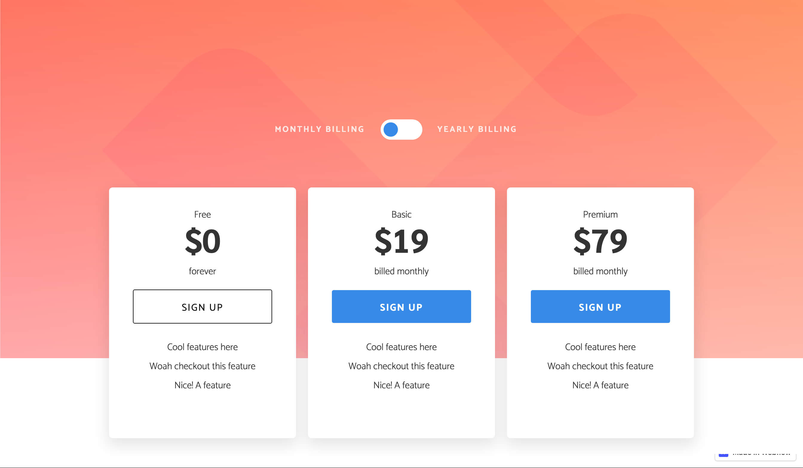 Glassmorphism Pricing Table Free Webflow Component