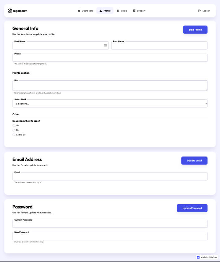 Management Dashboard for Webflow