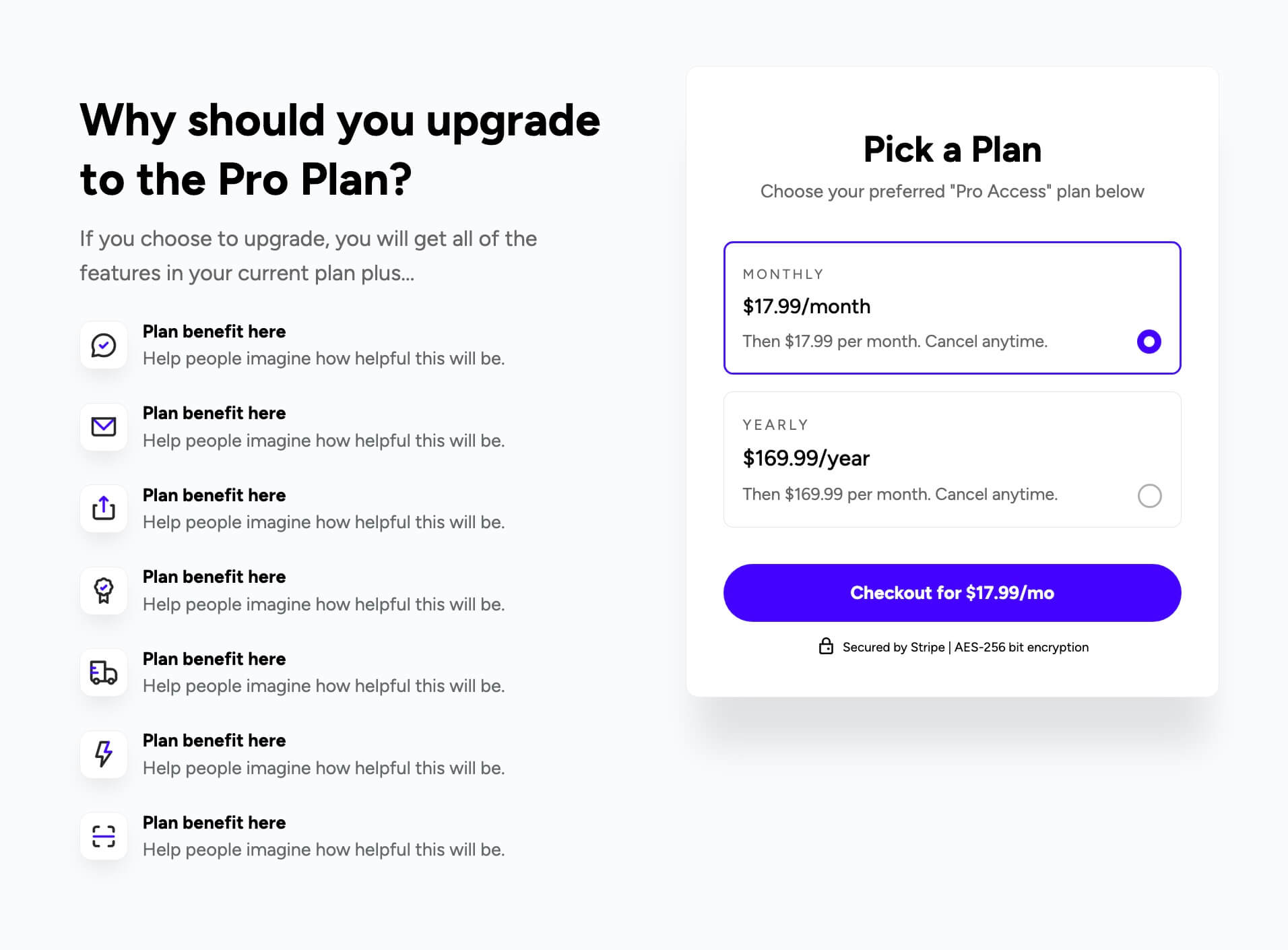 Upgrade Page | Free Webflow Component