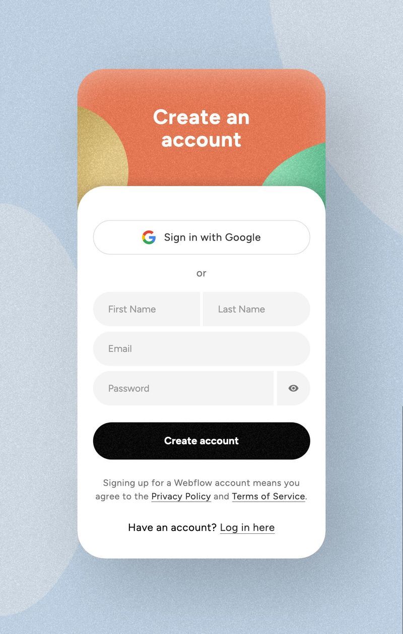 Mobile First Sign Up | Free Webflow Component
