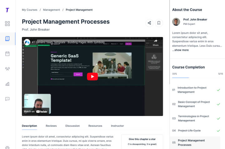 Online Course Dashboard for Webflow