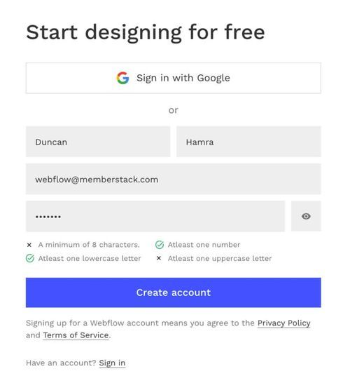 Hidden Password Field for Webflow