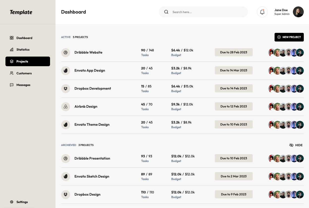 Project Management Dashboard Template | Webflow Template
