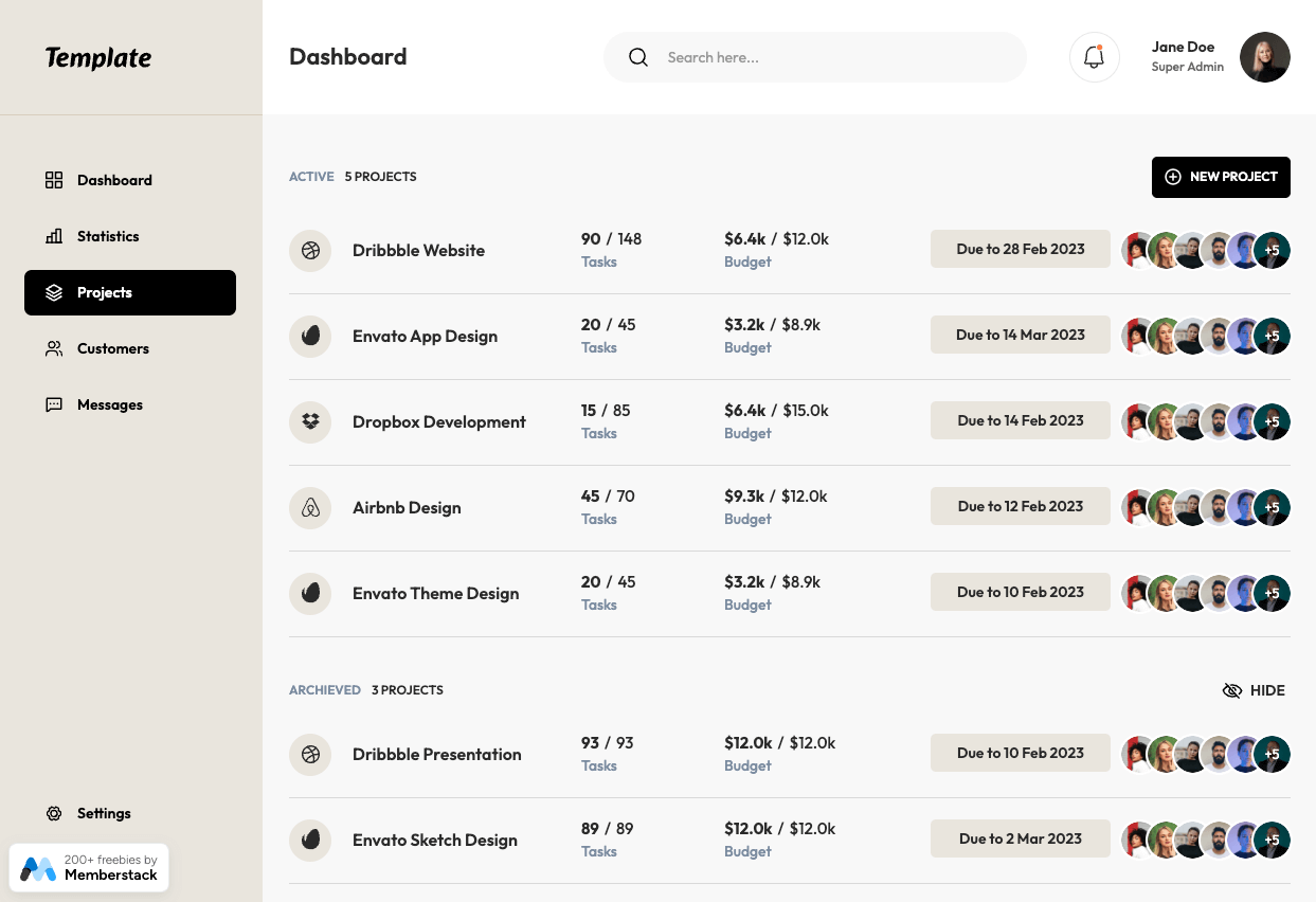 Responsive Project Management Dashboard | Free Webflow Component