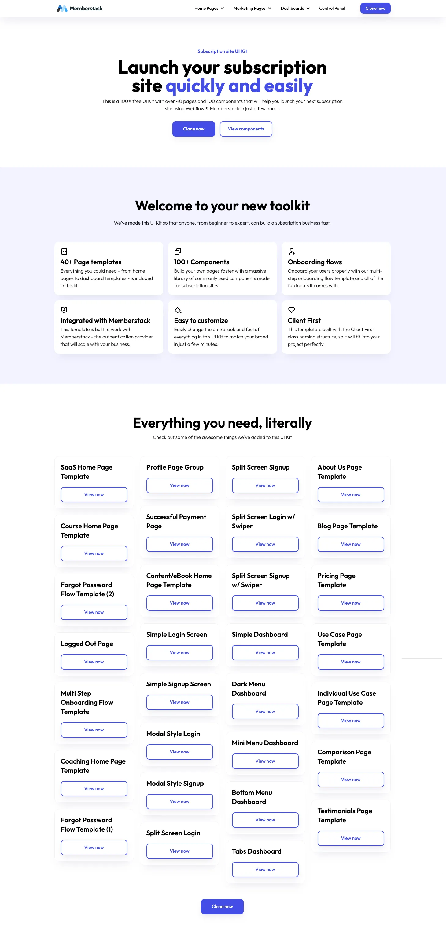 Subscription Site UI Kit | Webflow Template