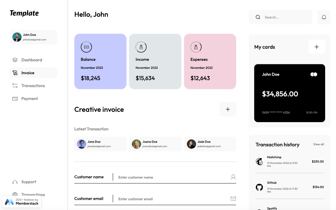 Invoice Dashboard | Free Webflow Component