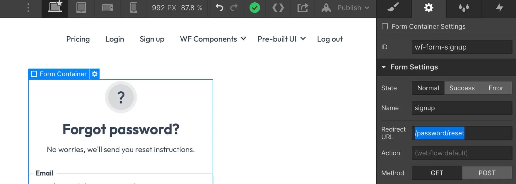 Password Reset Modal for Webflow