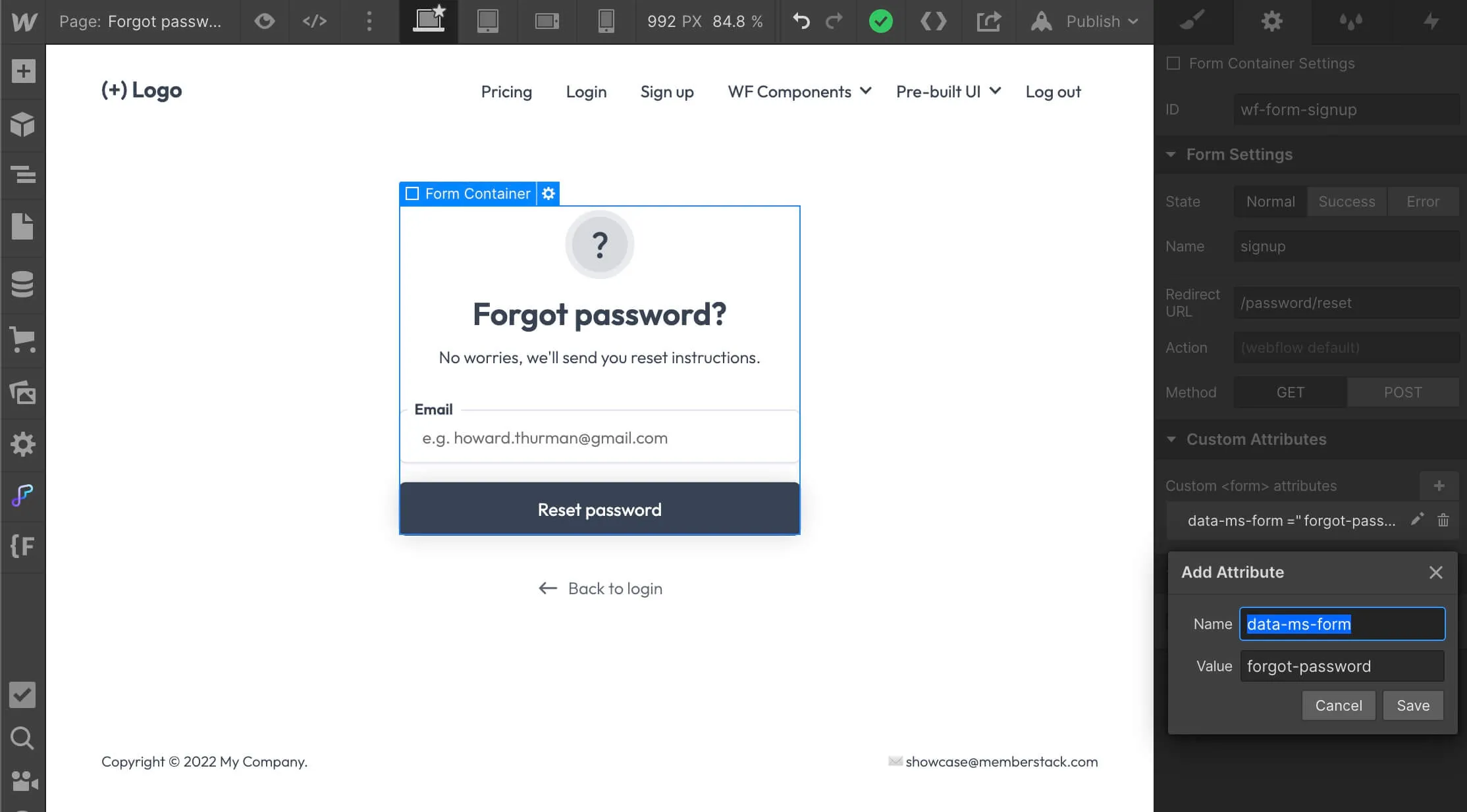 Password Reset Modal for Webflow