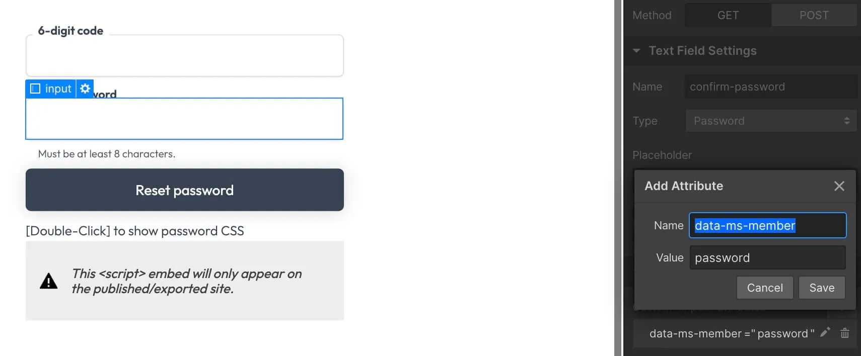 Password Reset Modal for Webflow