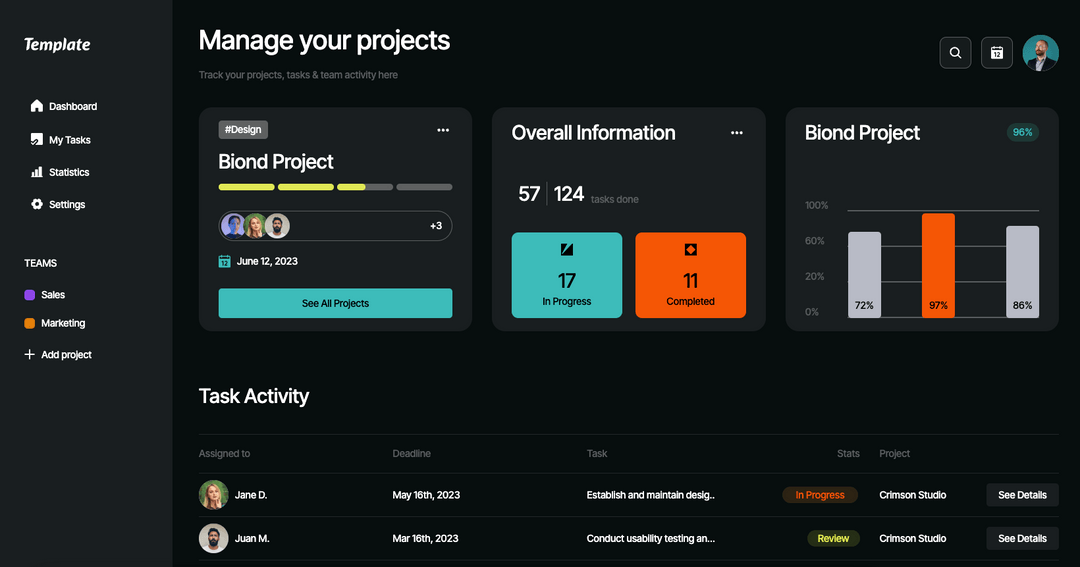 Project Status Dashboard | Free Webflow Component