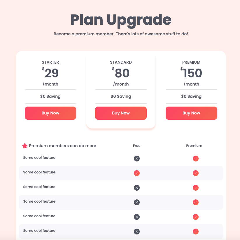 Plan Upgrade Table | Free Webflow Component