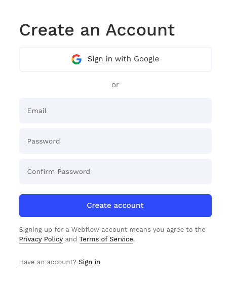 Sign Up With Password Confirmation | Free Webflow Component