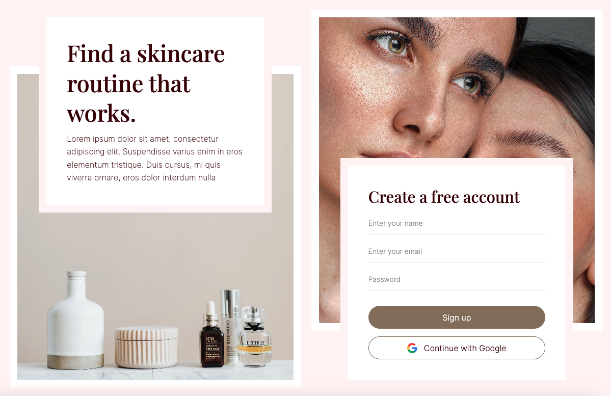 Skincare Themed Signup Screen | Free Webflow Component