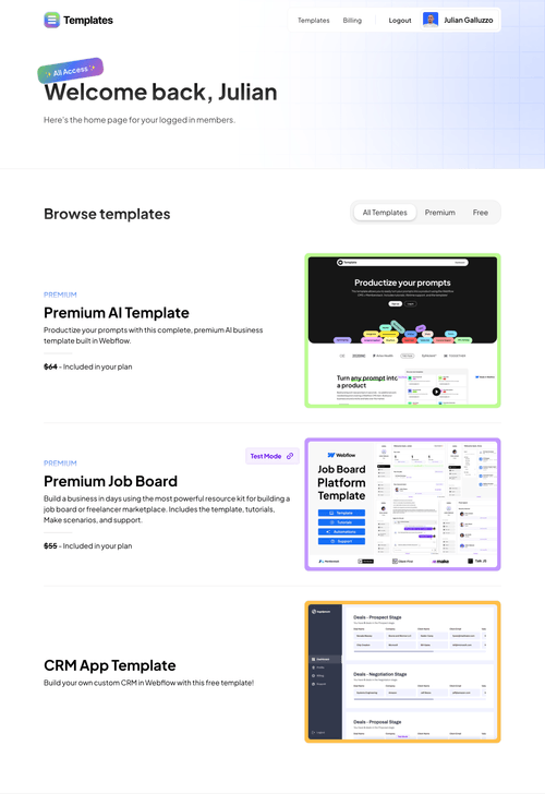 Webflow Membership Templates | Memberstack
