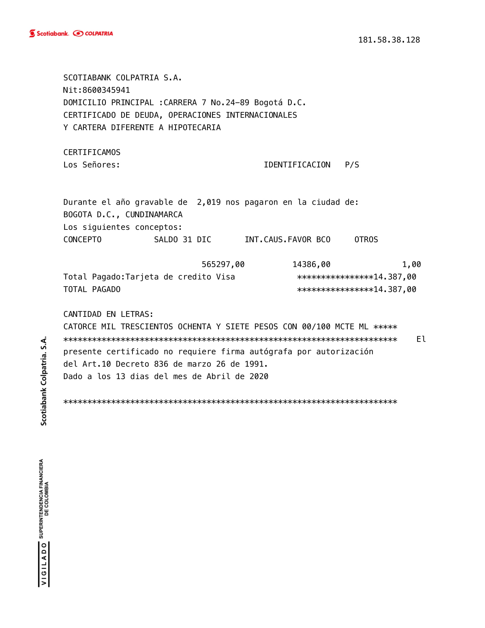 Scotiabank Colpatria - Certificado de deuda, operaciones ...