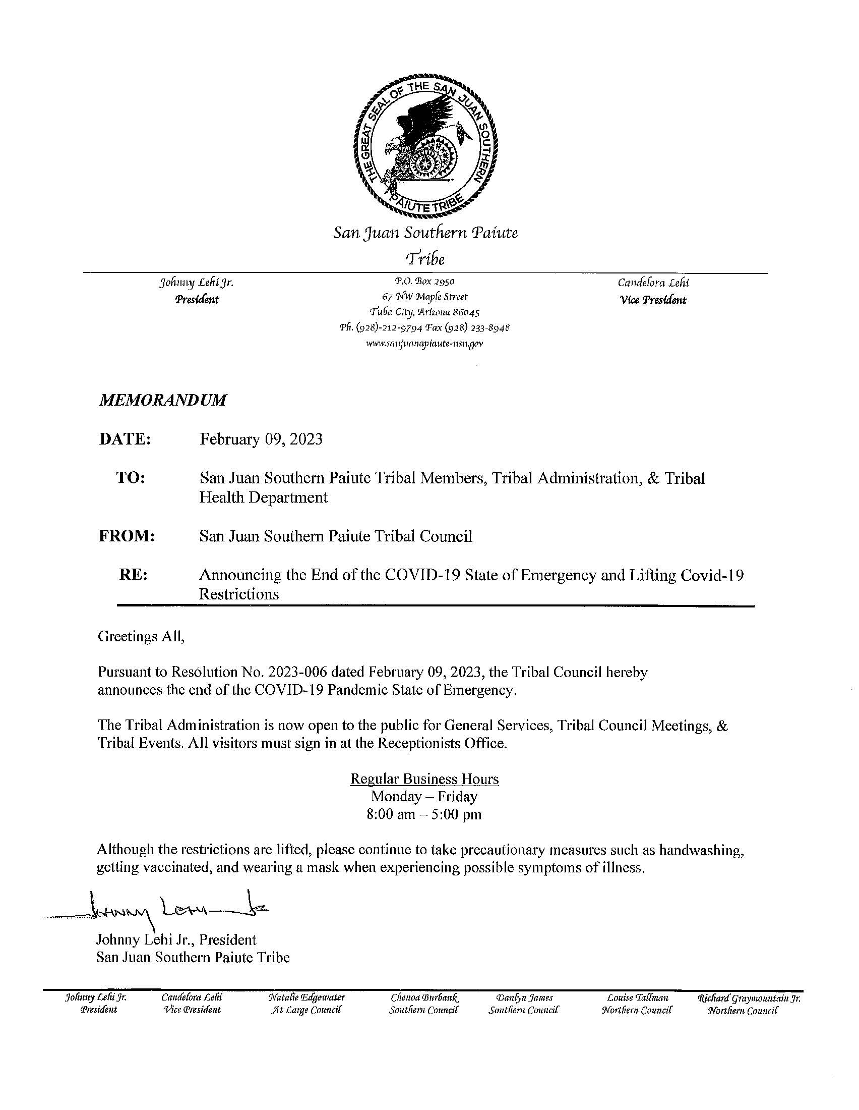 OFFICIAL MEMORANDUM | San Juan Southern Paiute Tribe