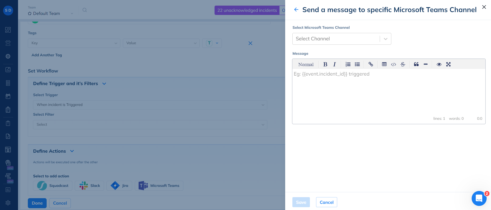 Automate sending Teams message when incident is triggered | Squadcast