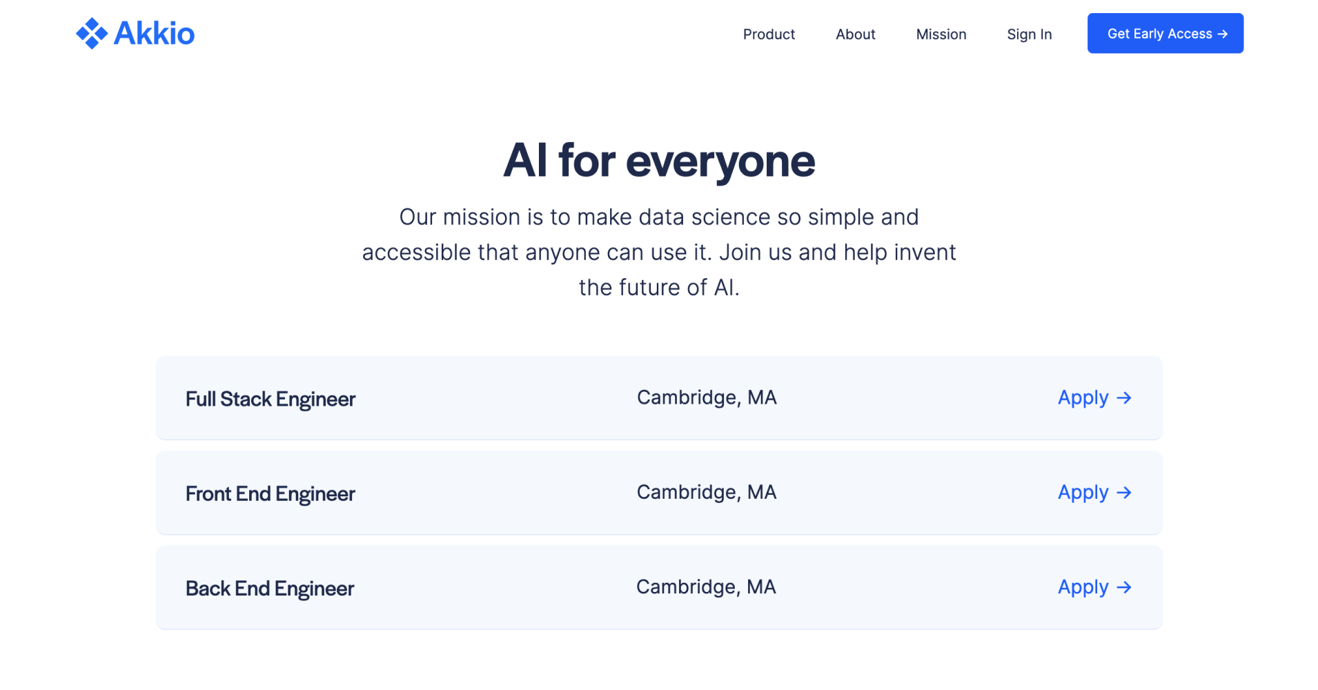 Jobs | AI For Everyone - Akkio