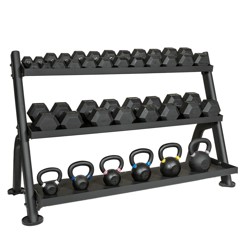 3 Tier Adjustable Tray Dumbbell/Kettlebell Rack | Fitness Products Direct