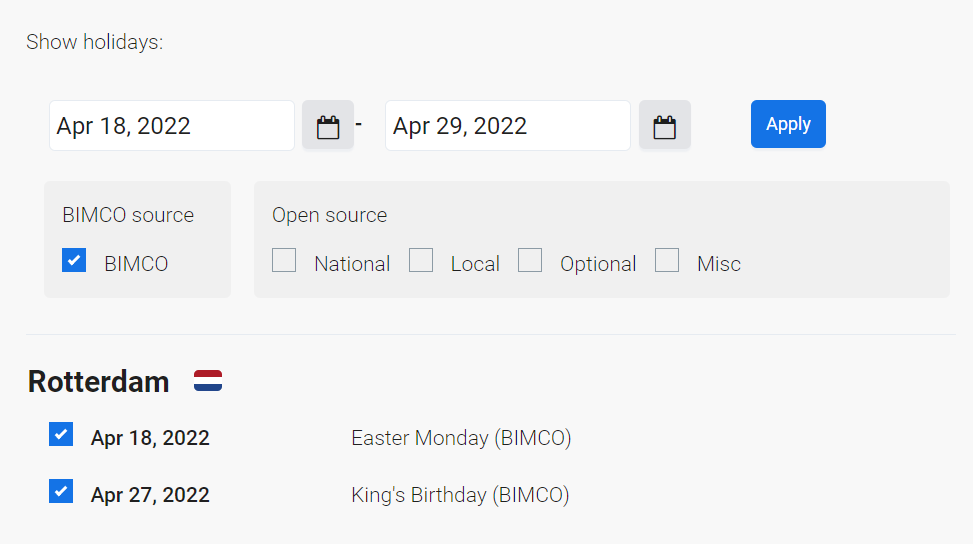 BIMCO Holidays and using Enqlare Laytime for Calculations