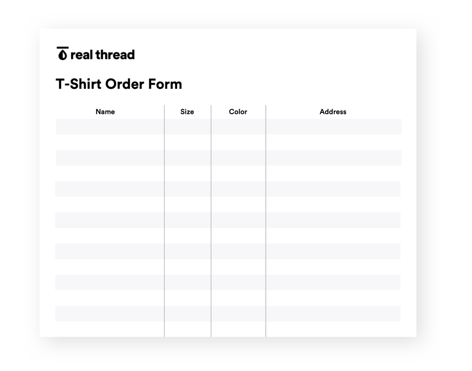 T Shirt Order Form Template Printable