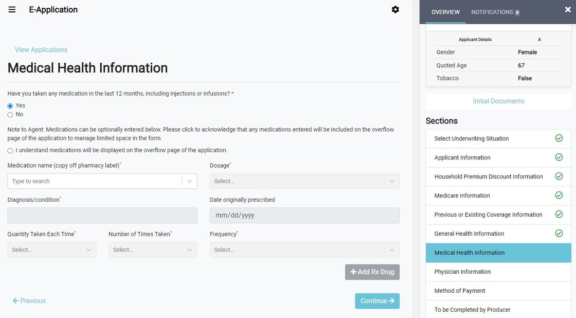 Optional Rx Entry on Medico Med Supp e-Applications