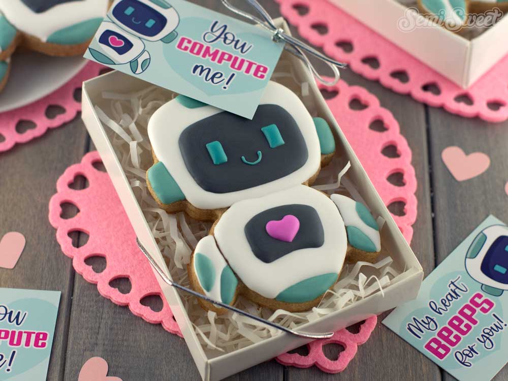 Decorating Robot Cookies for Valentine's Day