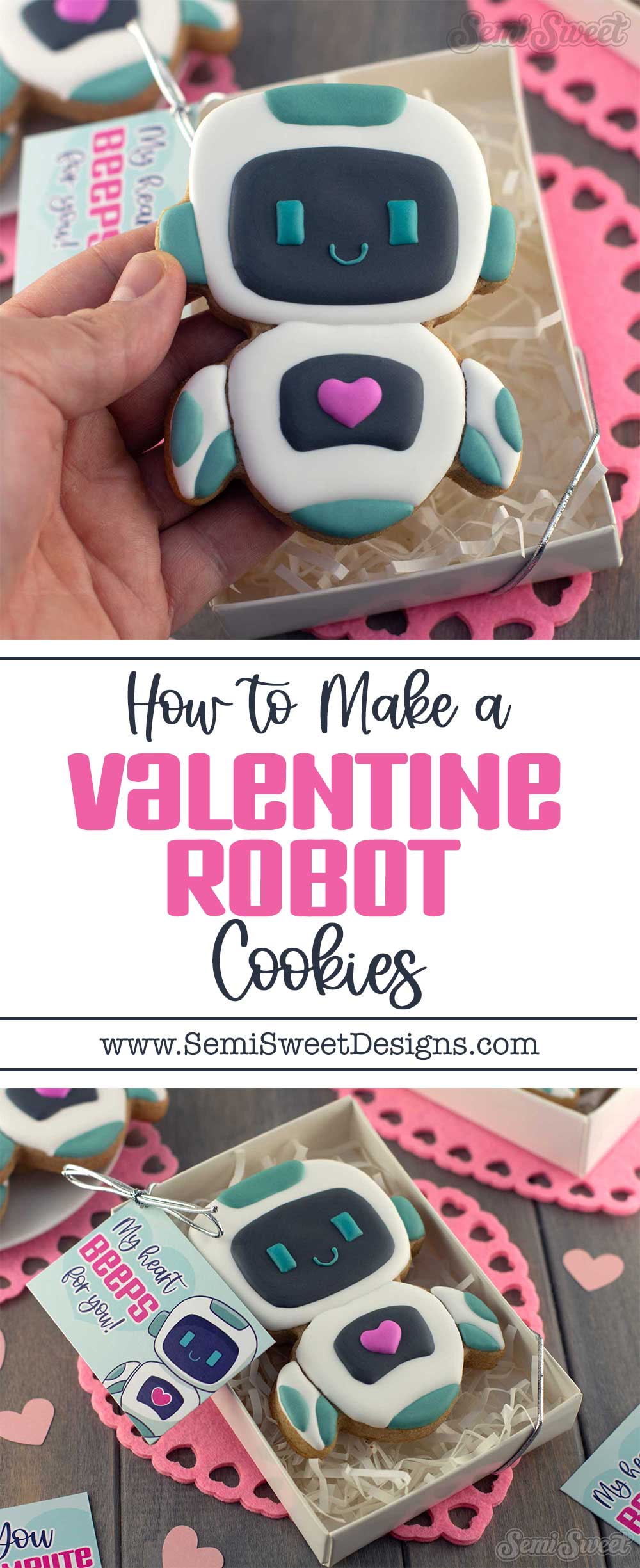 Decorating Robot Cookies for Valentine's Day