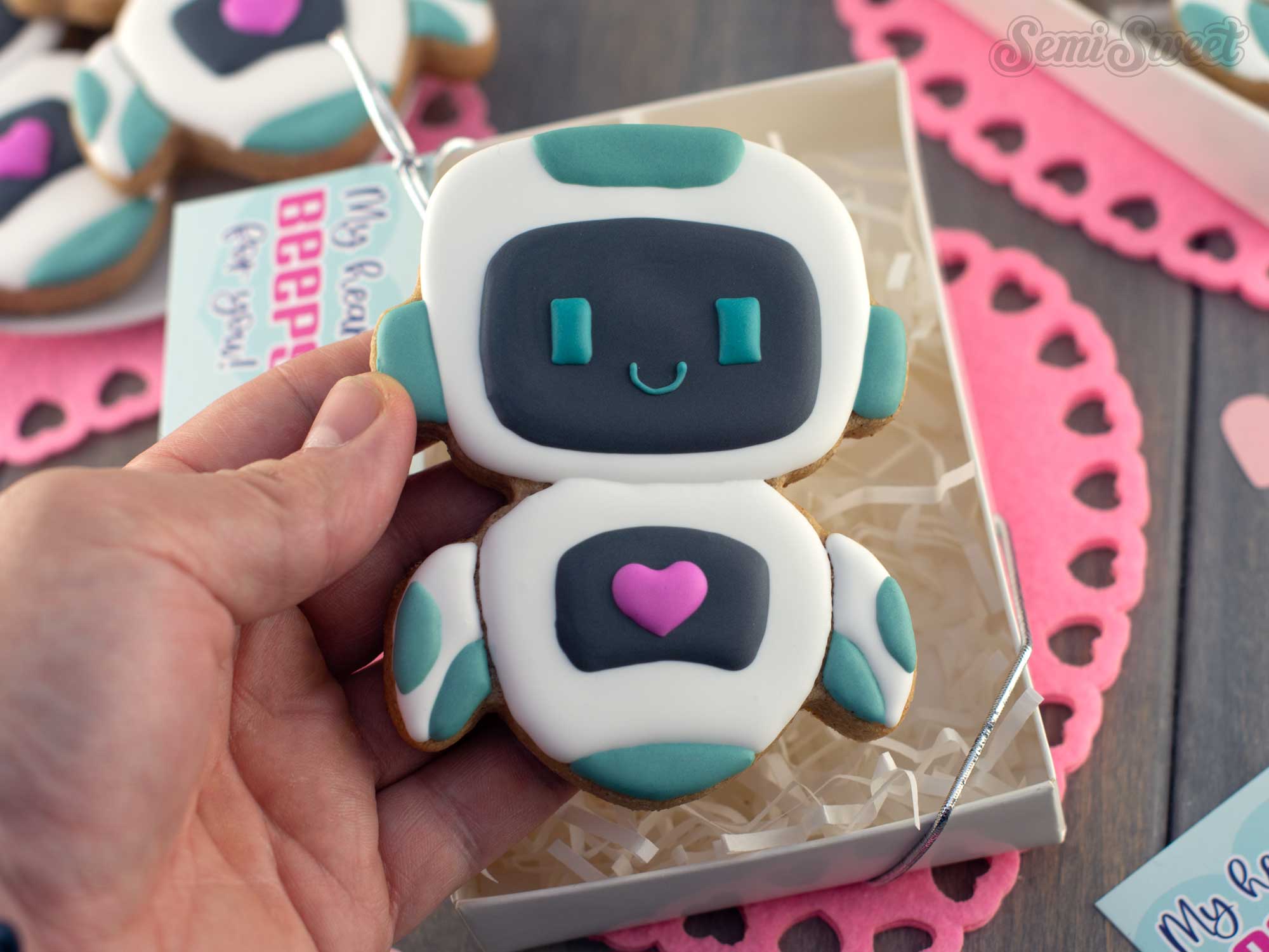 Decorating Robot Cookies for Valentine's Day