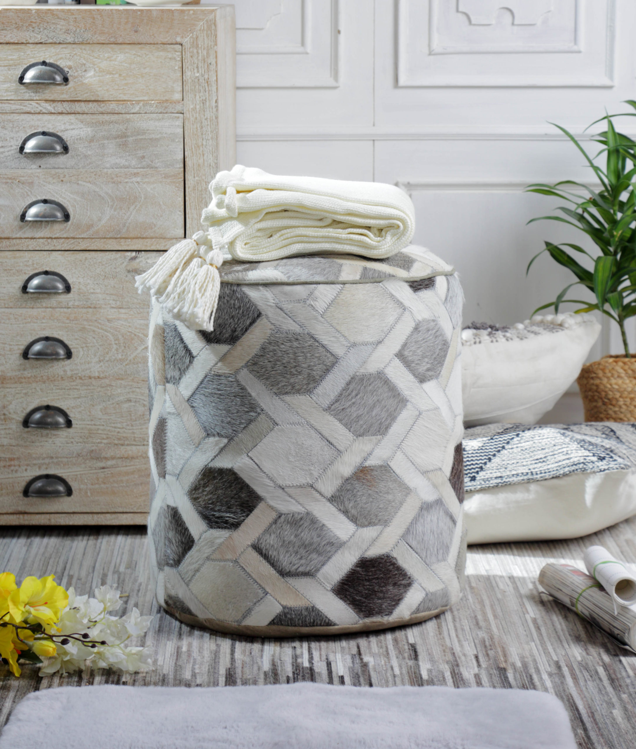 Round Leather Pouffe | Alexander Ellis