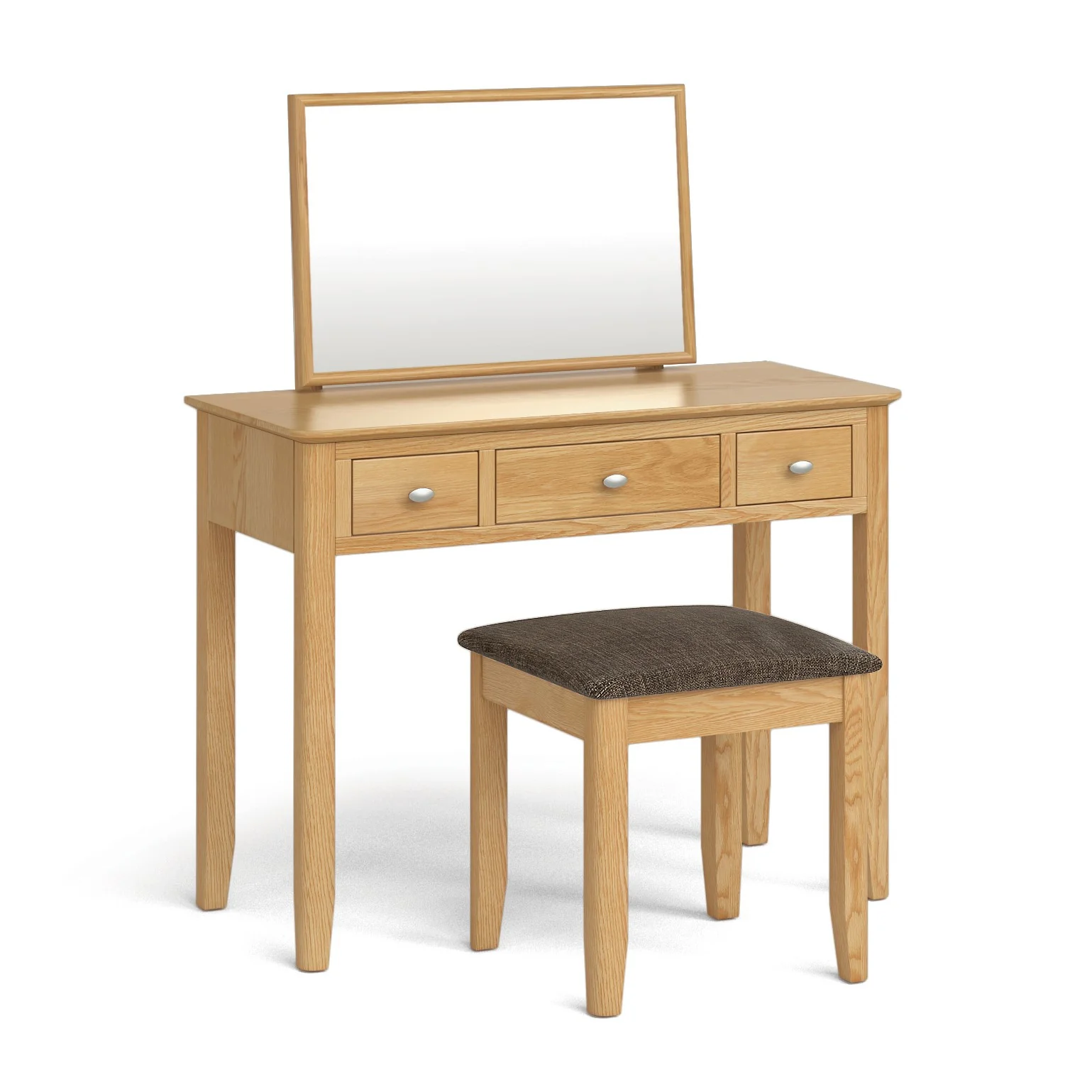 BARI - Oak Dressing Table Set with Stool & Mirror | Bedroom Furniture ...