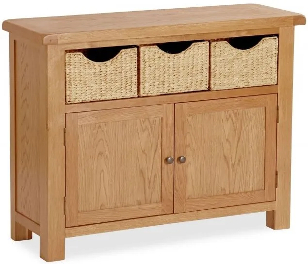 SAN REMO - Natural Oak 110cm Small Sideboard with Baskets - 2 Doors ...