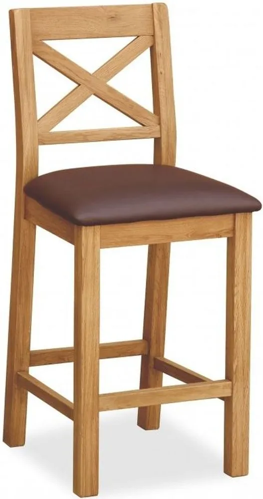 SAN REMO - Natural Oak Bar Stool, Slatted Back with Faux Leather Padded ...
